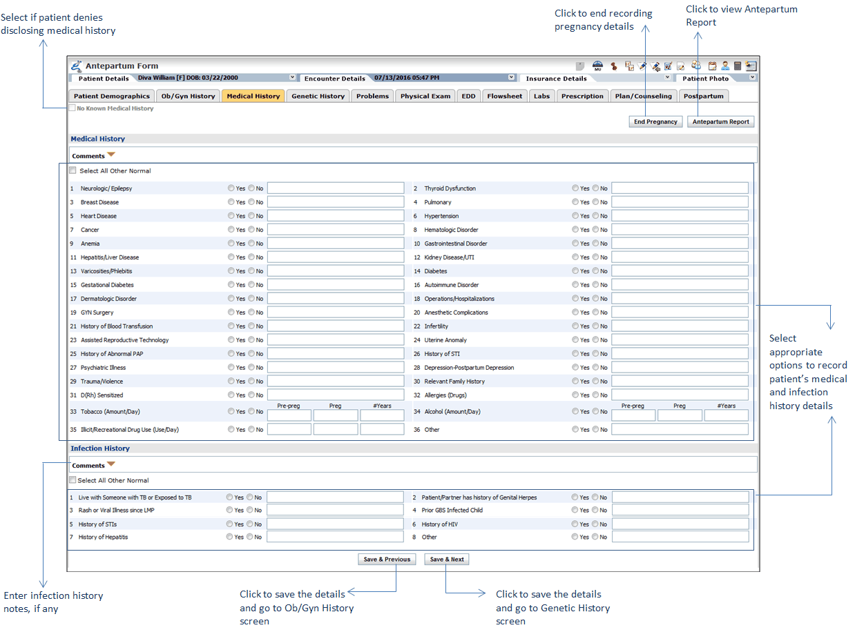 Recording Medical History